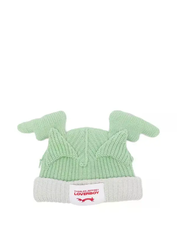 CHARLES JEFFREY Chunky Wing-detail Beanie - Green
