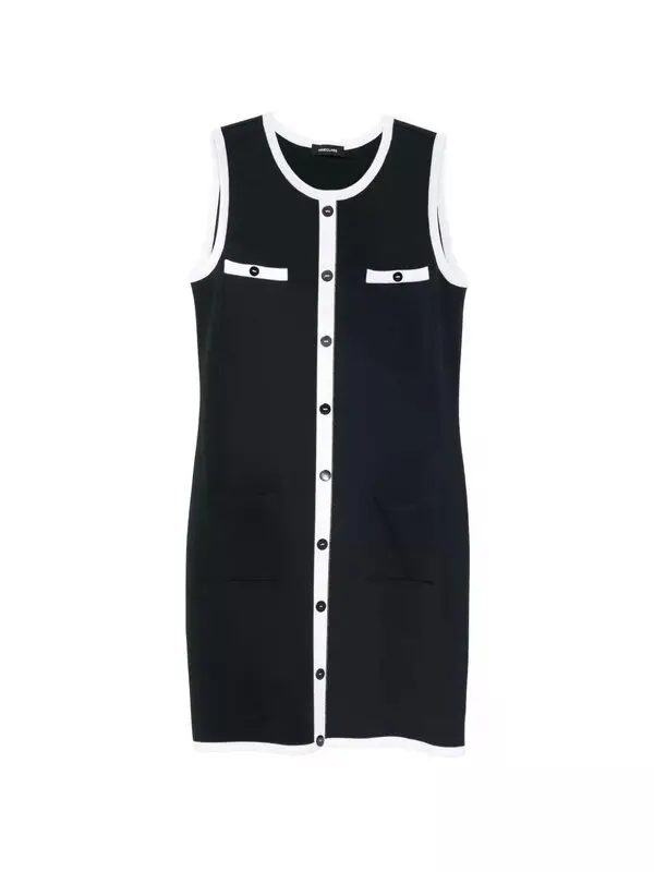 ANNE CLAIRE Contrast-trim Buttoned Midi Dress - Blue