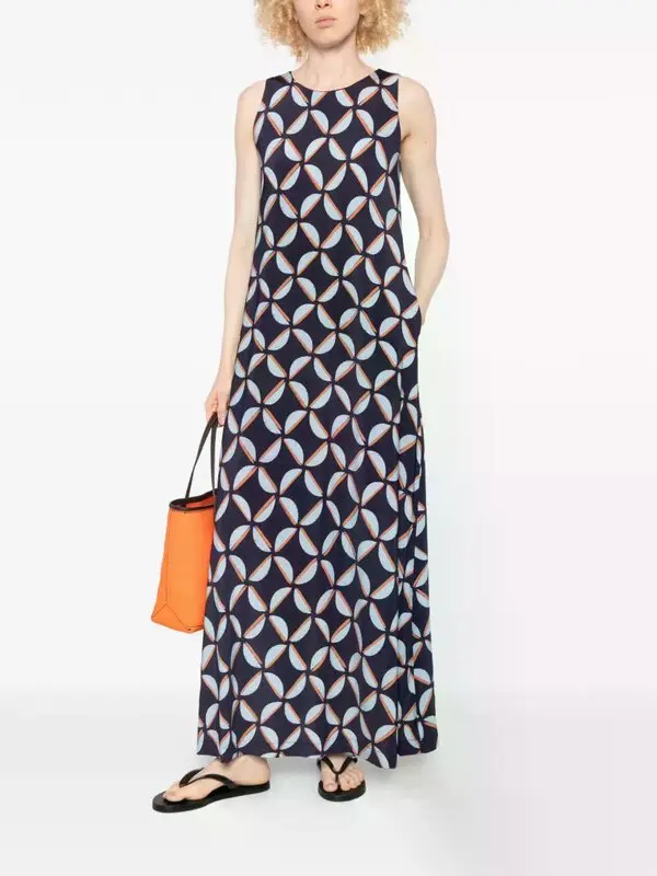 NIU Geometric Print Sleeveless Midi Dress