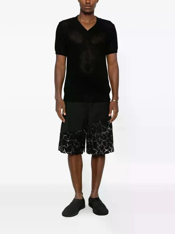 LES HOMMES Open-knit V-neck T-shirt