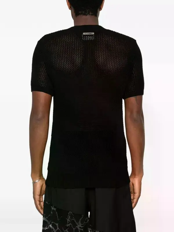 LES HOMMES Open-knit V-neck T-shirt