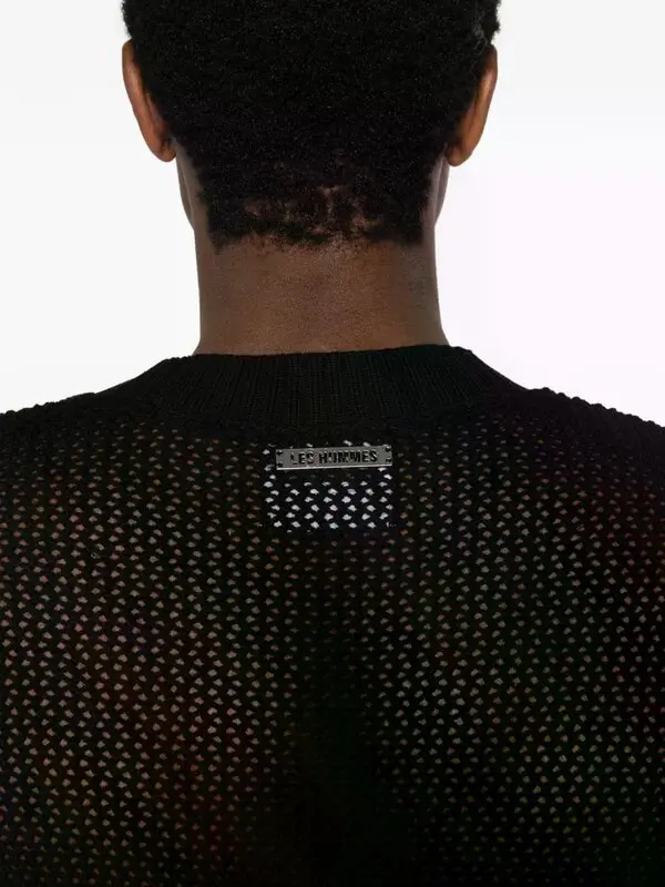 LES HOMMES Open-knit V-neck T-shirt