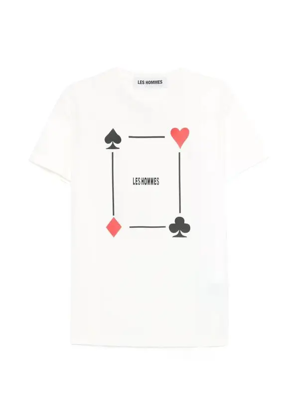 LES HOMMES Card-print T-shirt - White