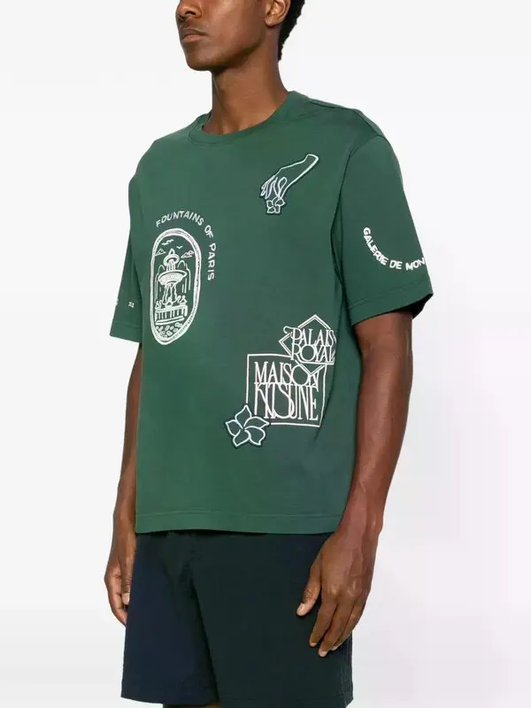 Maison Kitsuné Art Nouveau Stamp-print T-shirt - Green