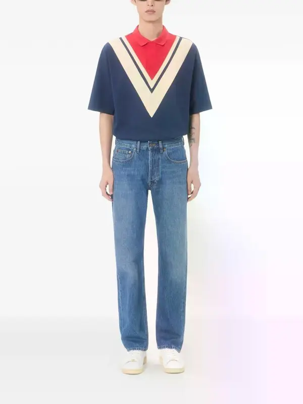 Valentino Garavani Cotton Polo Shirt With Inlaid-v - Blue