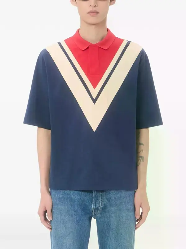 Valentino Garavani Cotton Polo Shirt With Inlaid-v - Blue