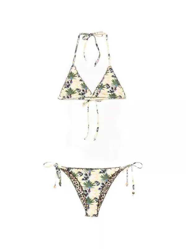 Anjuna Printed Reversible Bikini With Crochet Trim - Neutrals