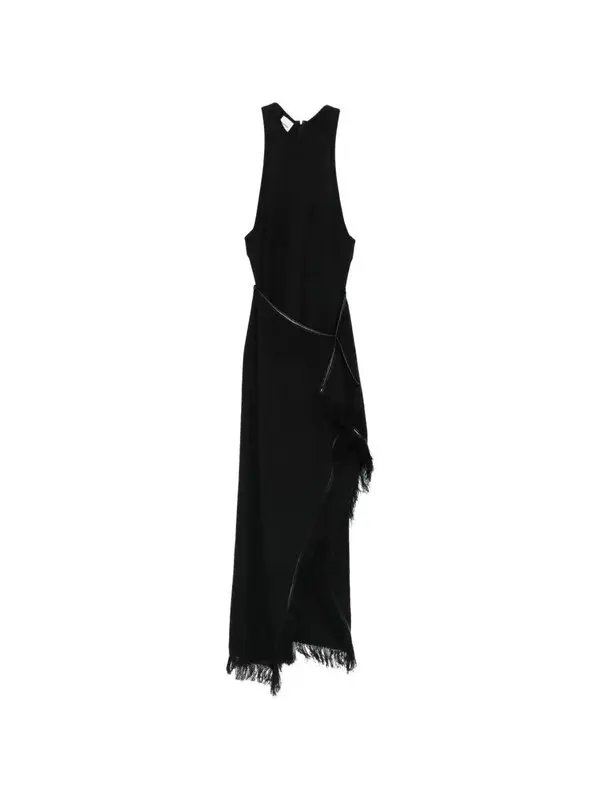 Nanushka Rayen Frayed Draped Midi Dress - Black
