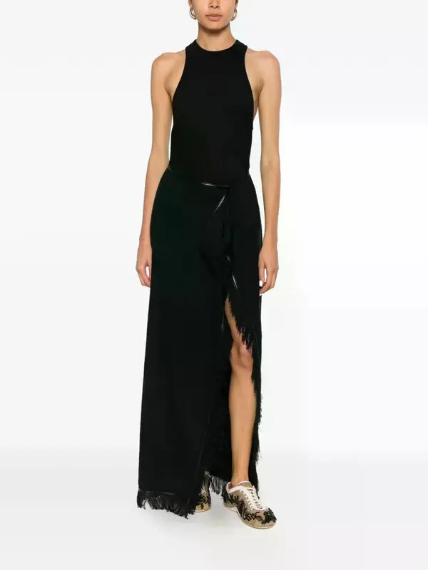Nanushka Rayen Frayed Draped Midi Dress - Black