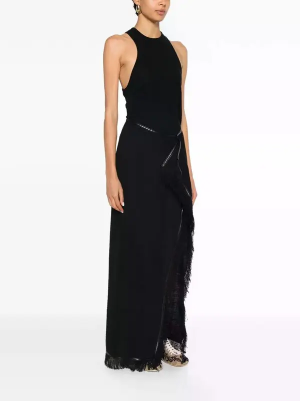 Nanushka Rayen Frayed Draped Midi Dress - Black