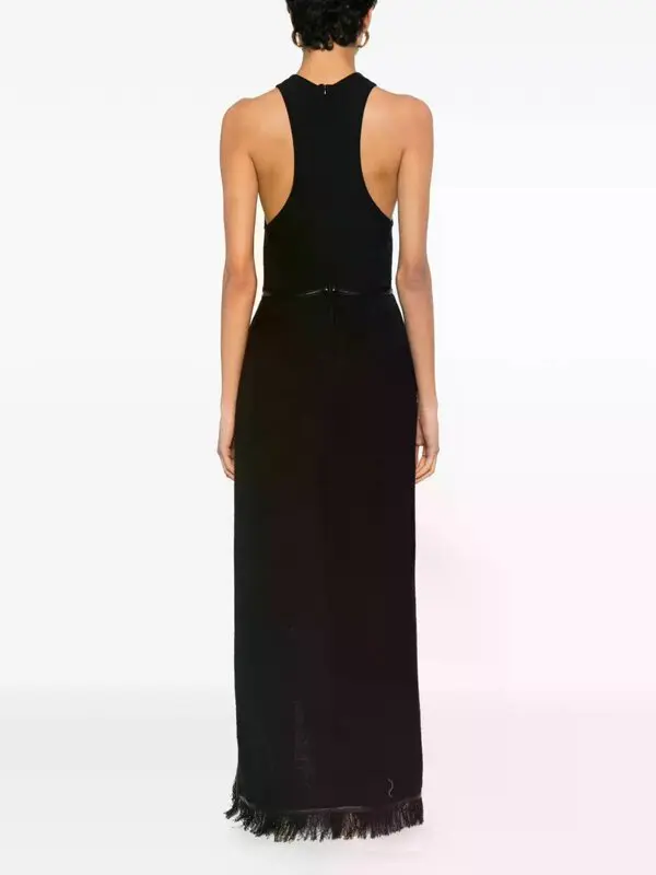 Nanushka Rayen Frayed Draped Midi Dress - Black