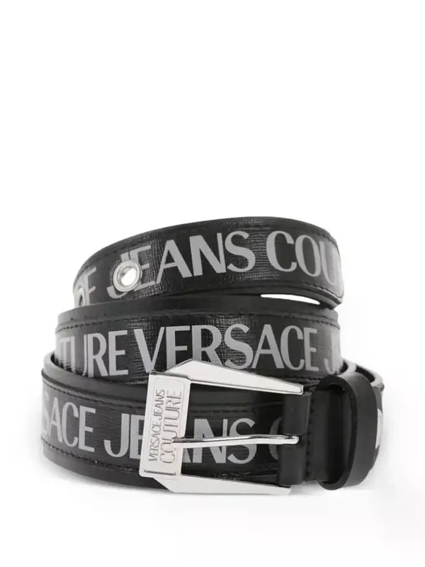 Versace Logo-plaque Leather Belt - Black
