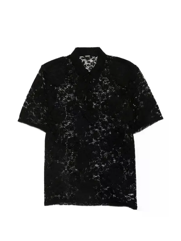 VENUJA Floral-lace Polo Top