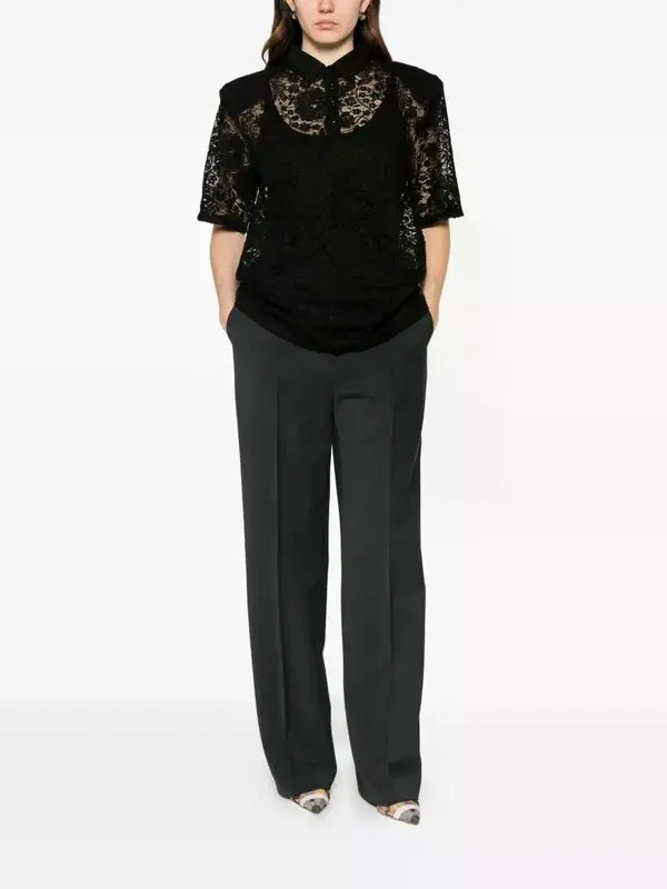 VENUJA Floral-lace Polo Top