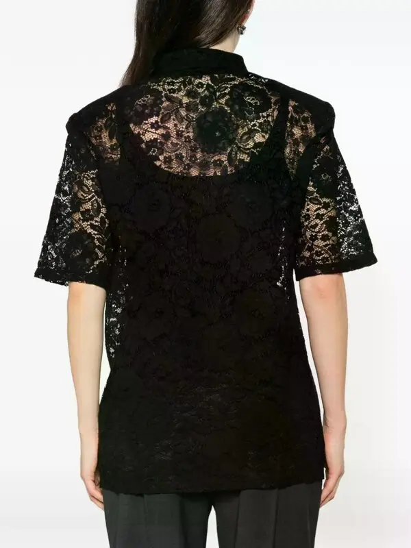 VENUJA Floral-lace Polo Top
