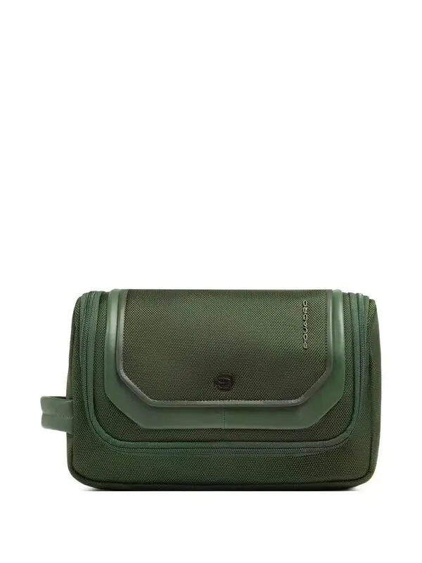 PIQUADRO Hanging Leather-trim Toiletry Bag - Green
