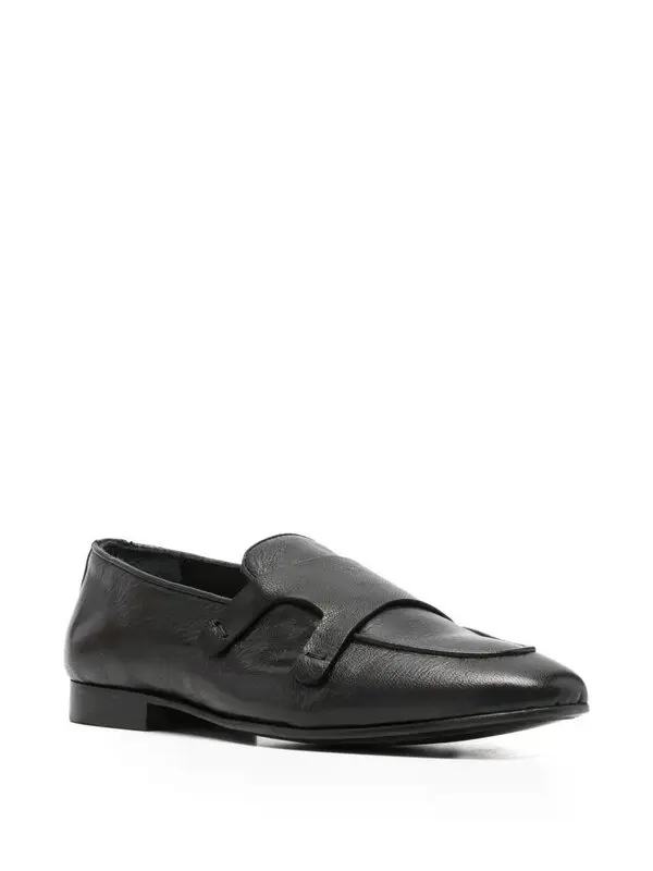 LEQARANT Grained Leather Loafers - Black