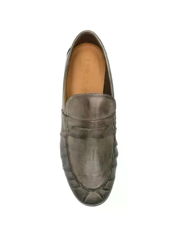 LEQARANT Gathered Leather Loafers