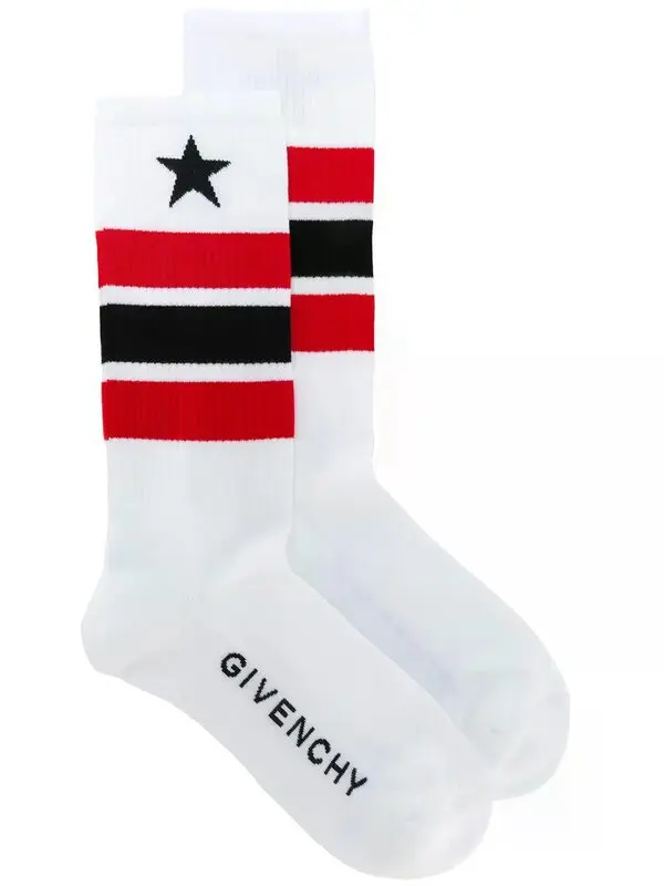 Givenchy Star And Stripe Intarsia Socks - 112 White/red