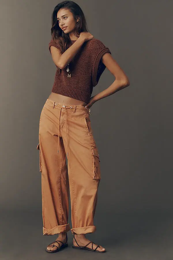 PILCRO Crop Cargo Pants - Washed Peach