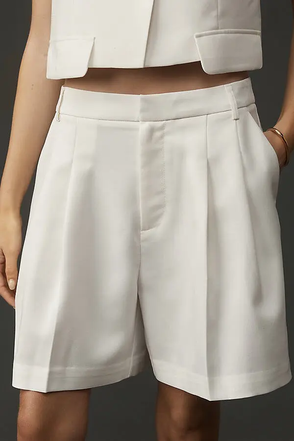 Maeve Tailored Pleated Shorts - White