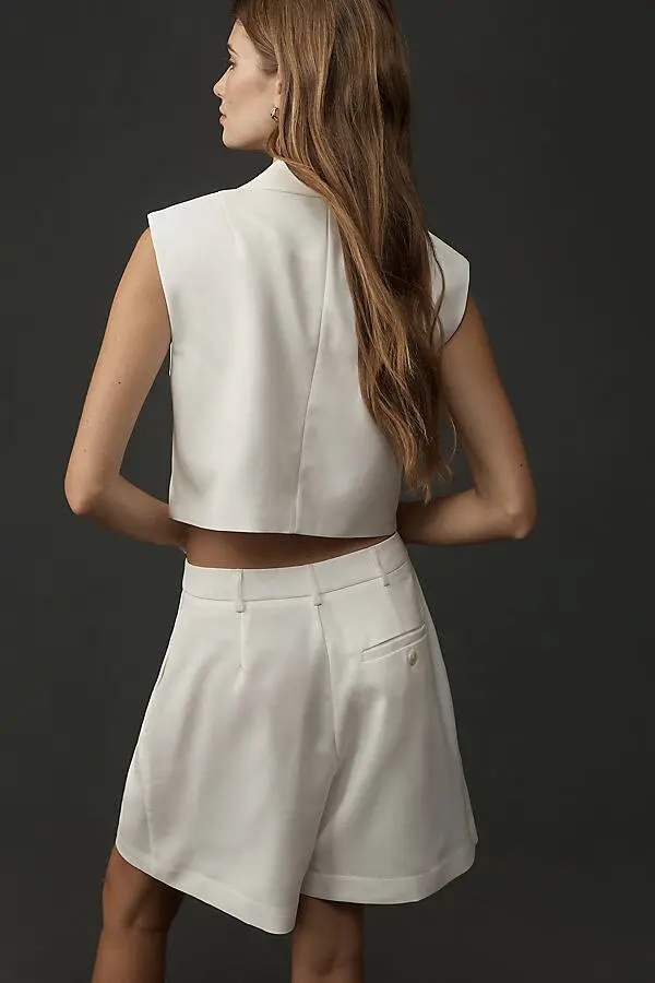 Maeve Tailored Pleated Shorts - White