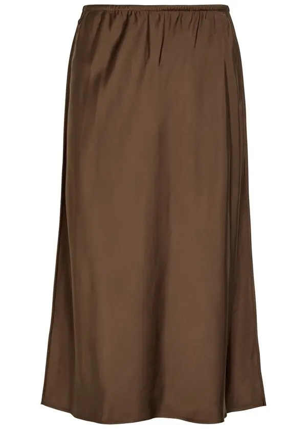 Vince Satin Slip Midi Skirt - Brown