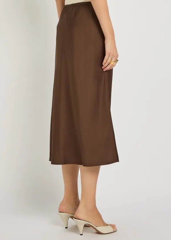 Vince Satin Slip Midi Skirt - Brown