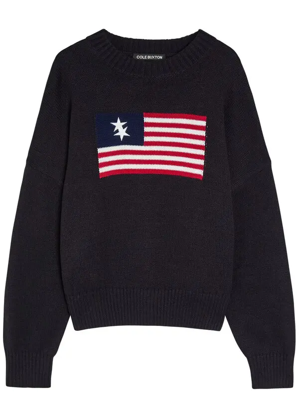 COLE BUXTON Intarsia Fine-knit Cotton Jumper