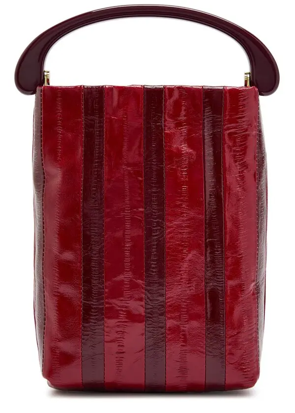 Dries Van Noten Striped Glossed Leather Top Handle Bag - Red