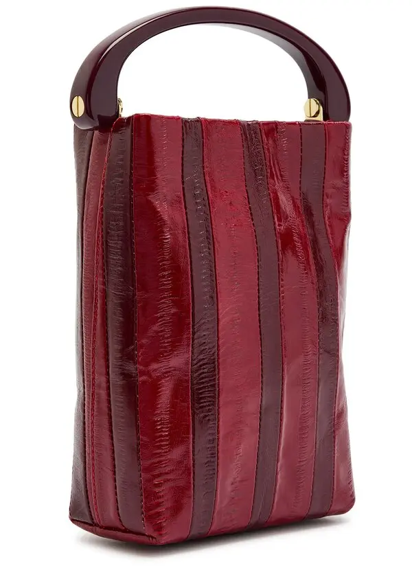 Dries Van Noten Striped Glossed Leather Top Handle Bag - Red