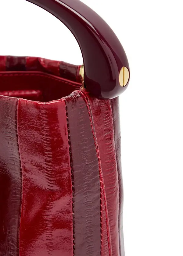 Dries Van Noten Striped Glossed Leather Top Handle Bag - Red