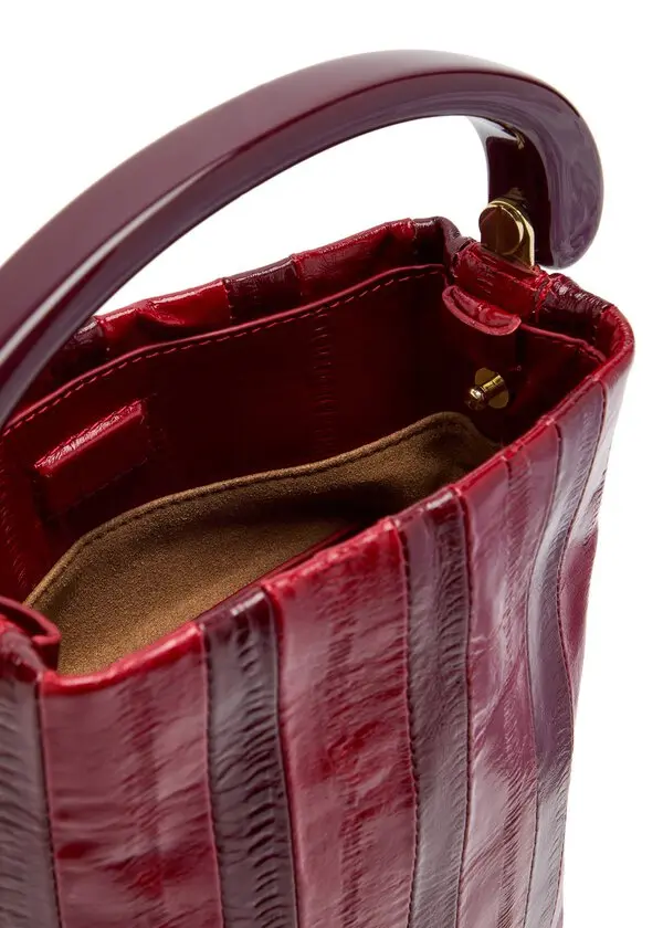 Dries Van Noten Striped Glossed Leather Top Handle Bag - Red