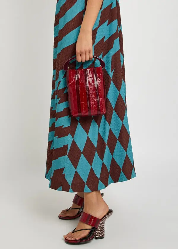 Dries Van Noten Striped Glossed Leather Top Handle Bag - Red