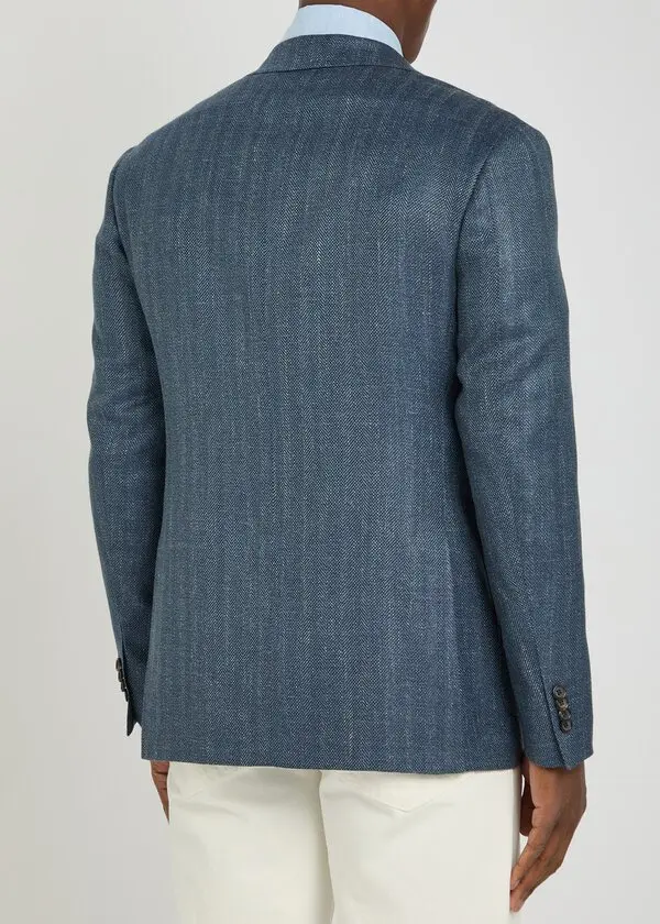 Canali Striped Wool And Silk-blend Blazer - Blue