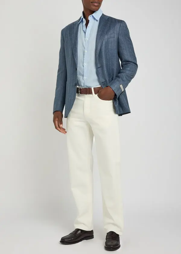 Canali Striped Wool And Silk-blend Blazer - Blue