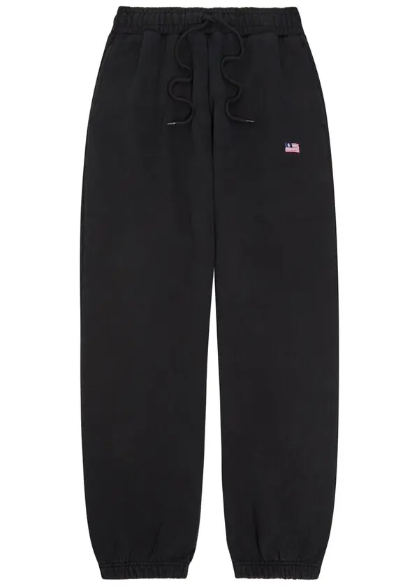 COLE BUXTON Embroidered Cotton Sweatpants - Black