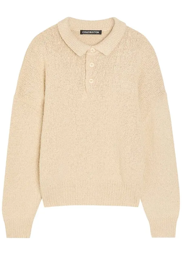 COLE BUXTON Textured Knit Cotton Polo Jumper