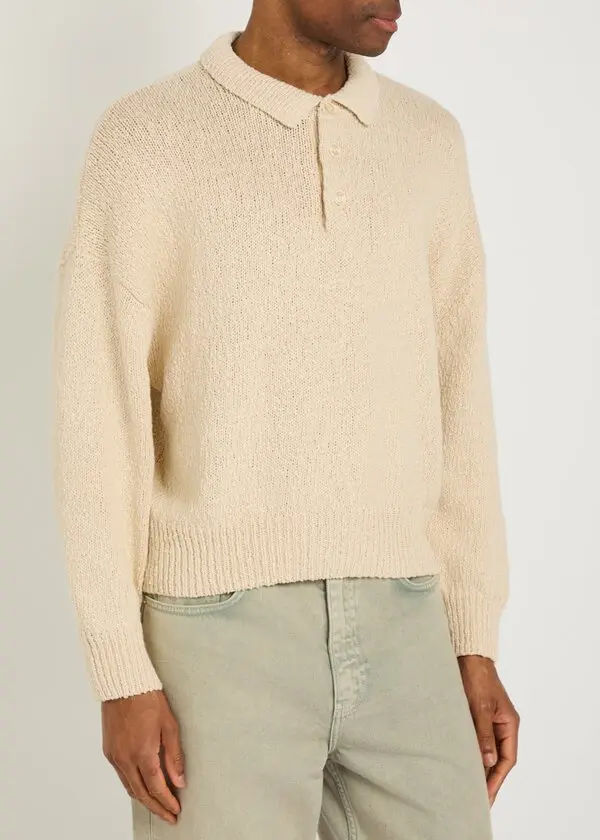 COLE BUXTON Textured Knit Cotton Polo Jumper