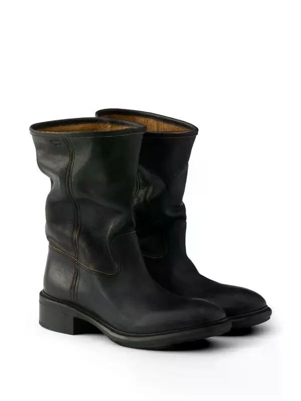 Prada Vintage Effect Leather Mid-calf Boots - Black