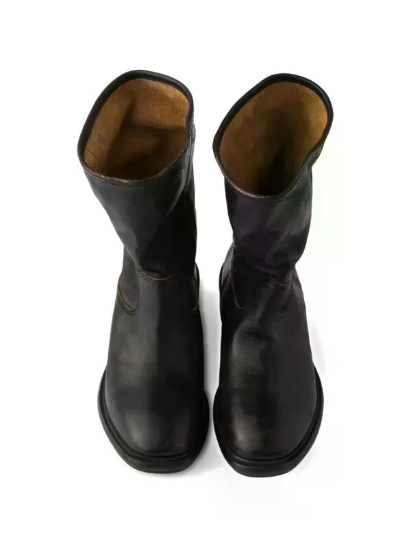 Prada Vintage Effect Leather Mid-calf Boots - Black