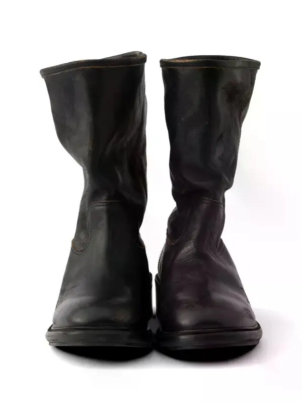 Prada Vintage Effect Leather Mid-calf Boots - Black