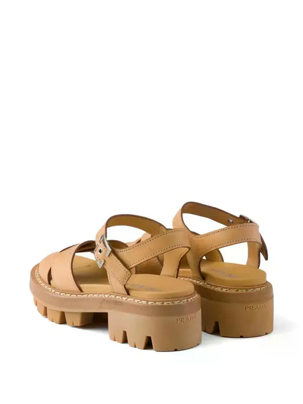 Prada Leather Buckled Lug Sole Sandals - Neutrals