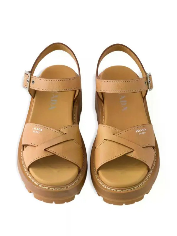Prada Leather Buckled Lug Sole Sandals - Neutrals