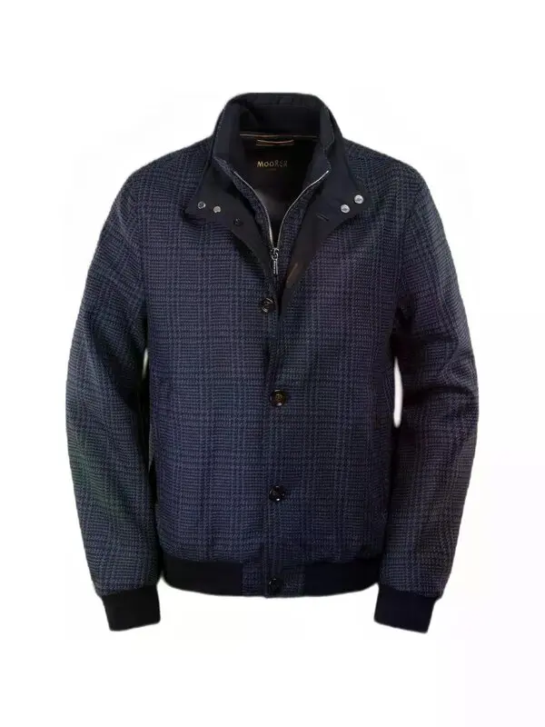 MOORER Double-collar Houndstooth Bomber Jacket