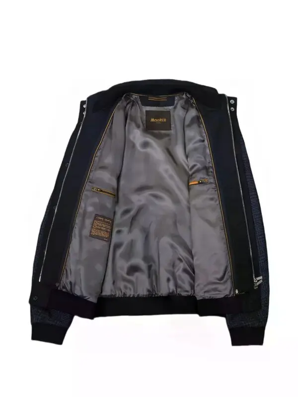 MOORER Double-collar Houndstooth Bomber Jacket