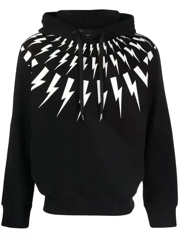 Neil Barrett Cotton Thunderbolt Hoodie - Black