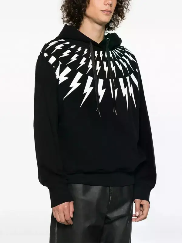 Neil Barrett Cotton Thunderbolt Hoodie - Black