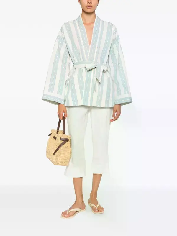 FORTE_FORTE Striped Wrap Jacket - Blue