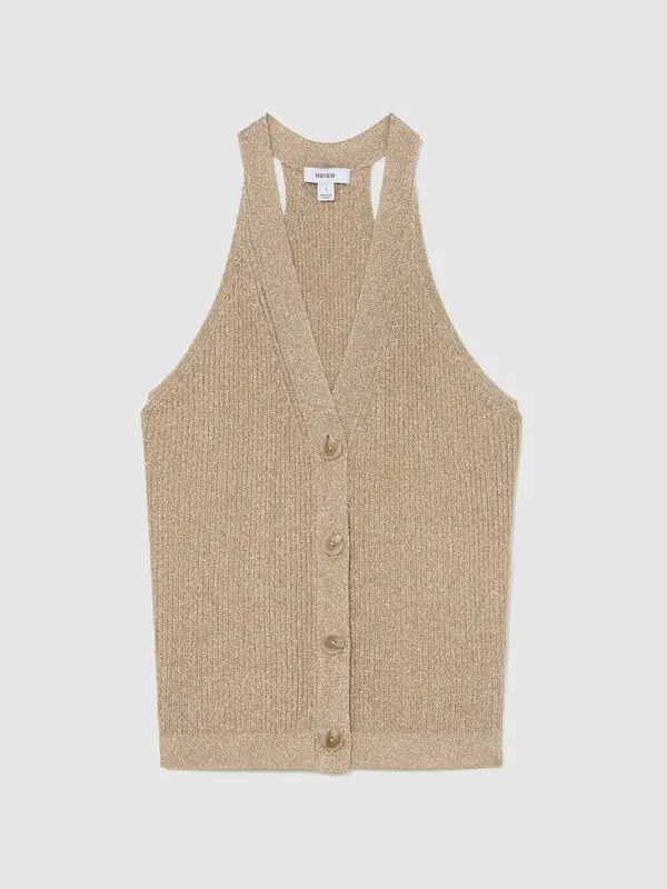 REISS Lilana Metallic Rib-knit Waistcoat